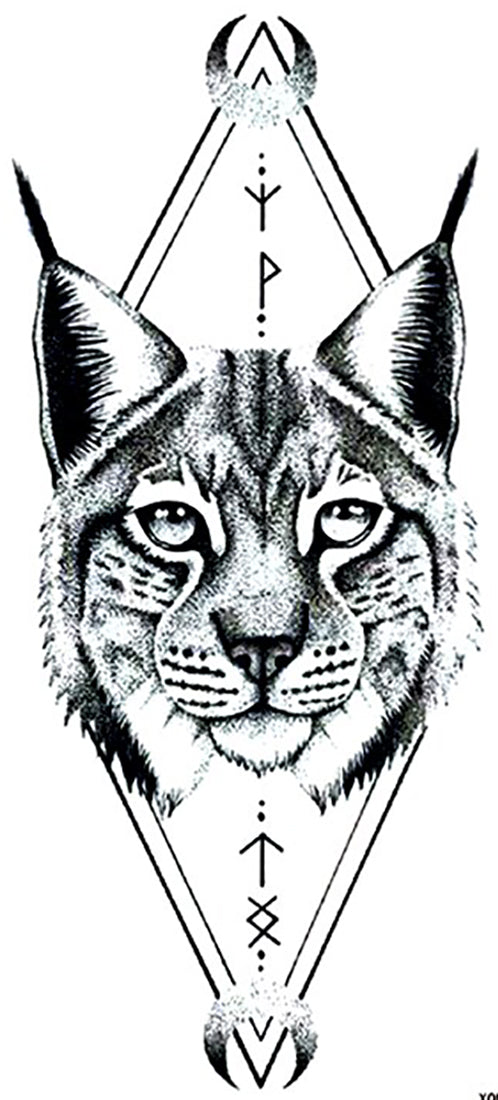 Lynx Big Cat Rune Symbols Large 3" x 8" Waterproof Temporary Tattoos ...